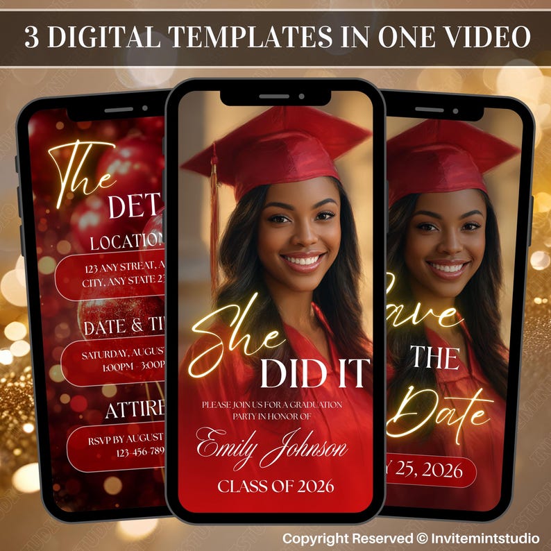 Animated Graduation Invitation, Class off 2026, She Did It Party Evite ...