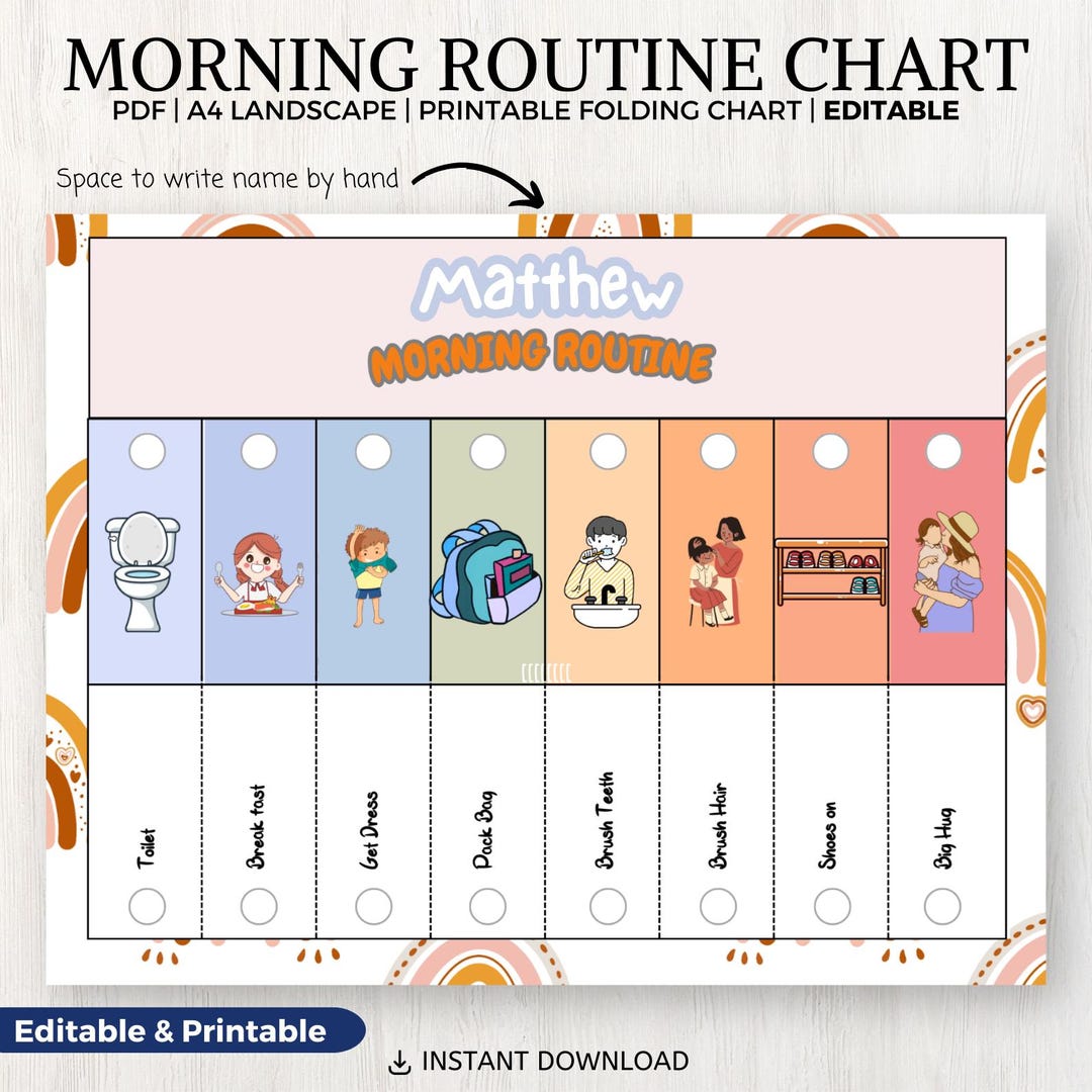 Morning Routine Chart Printable, Flip Chart, Morning Routine Flip Chart ...