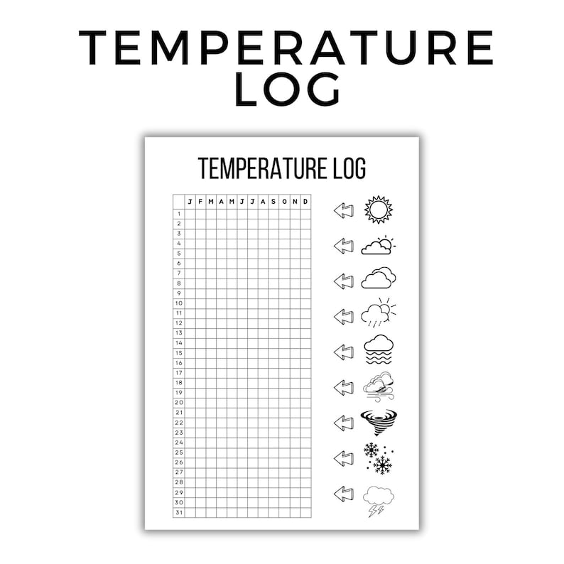 Temperature Log, Printable Planner, A5 Journal Page, Temperature ...