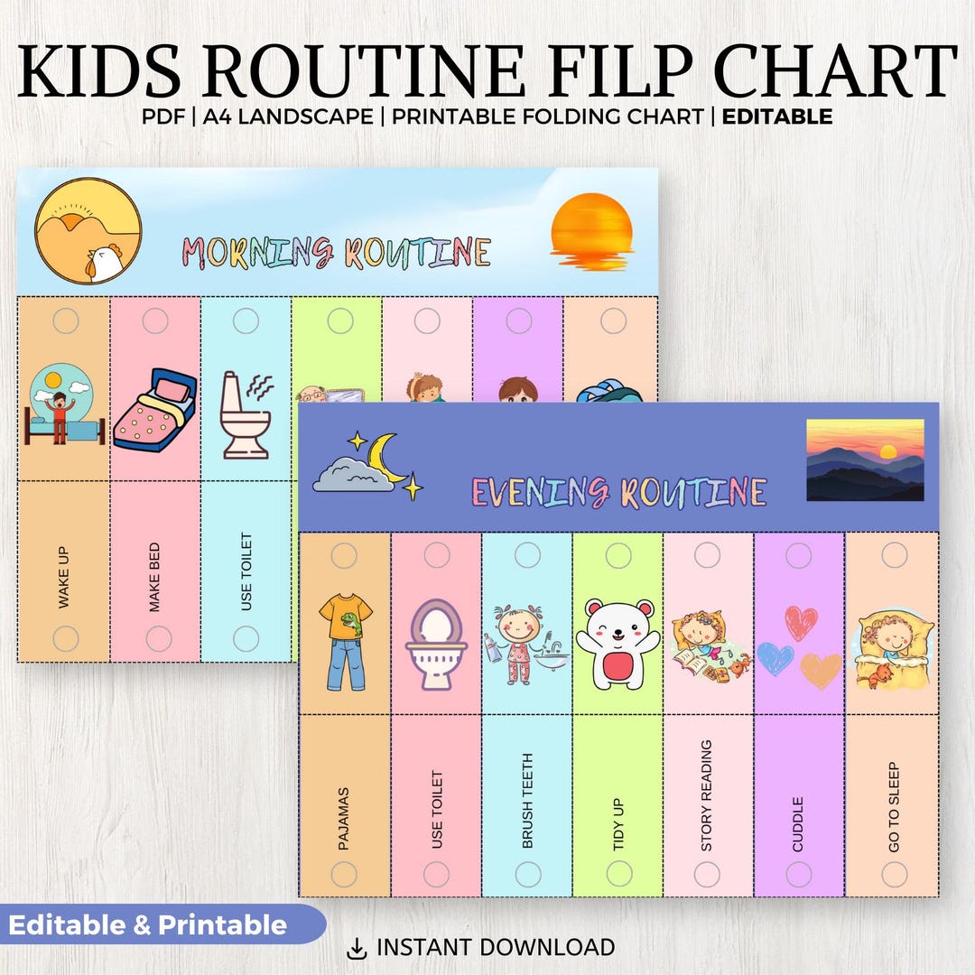 Editable Mourning and Evening Routine Chart, Kids Bedtime Chart ...
