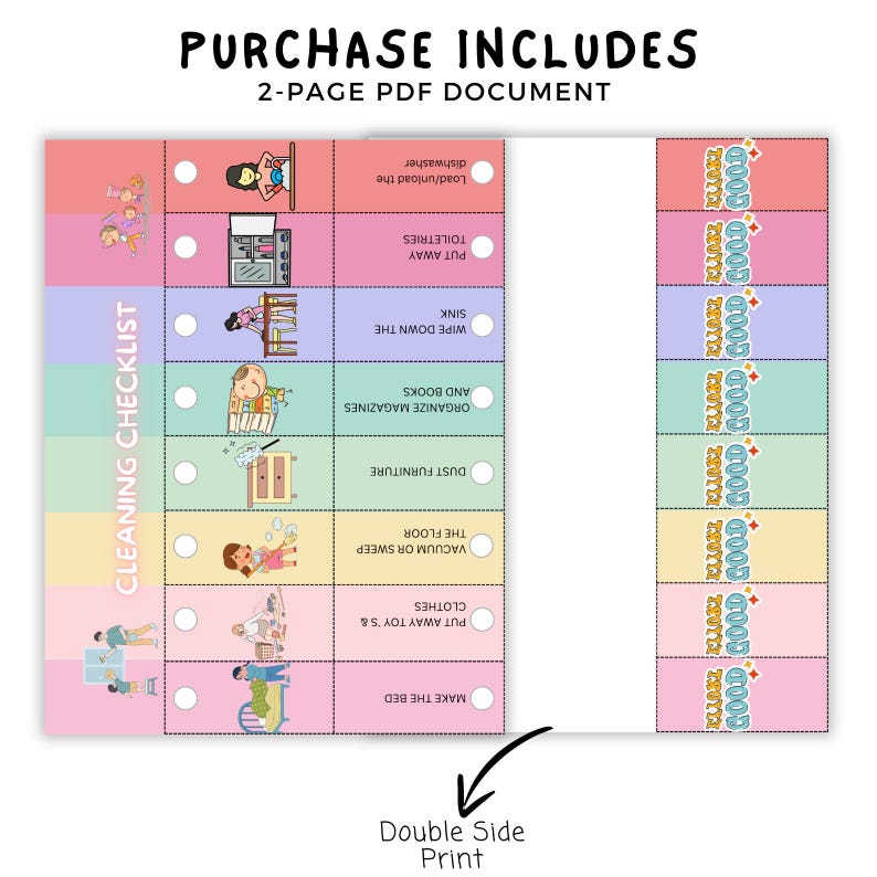 Editable Cleaning Checklist Chart, Kids Routine Chart, Printable ...
