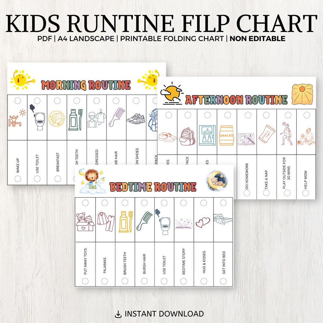 Kids Flip Routine Chart Printable, Morning Chart, Bedtime Routine, Flip ...