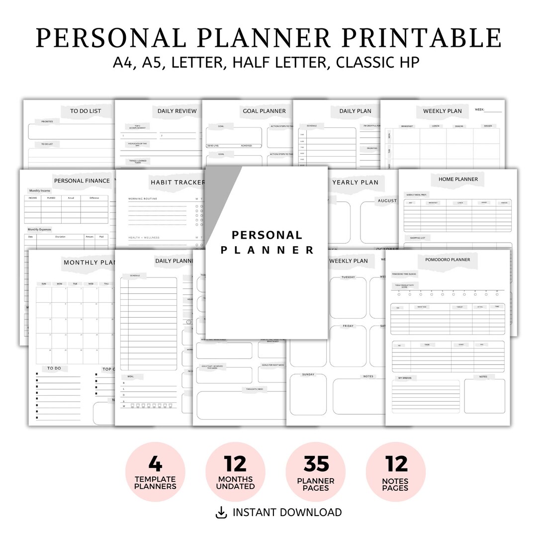 Personal Planner, Printable Planner, Daily Weekly Monthly Planner ...