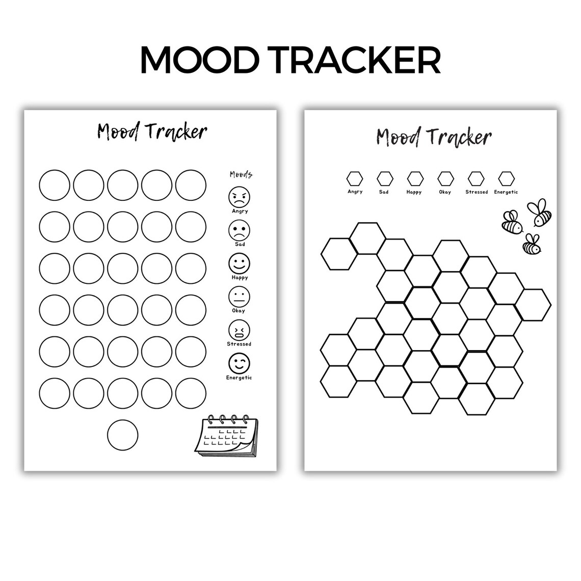 Mood Tracker Bundle, Printable Mood Tracker, A5 Journal Pages, Mood Track Bullet Journal, Daily ...