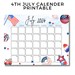 4th July Printable Monthly Calendar, 4th July Calendar, 4th July ...