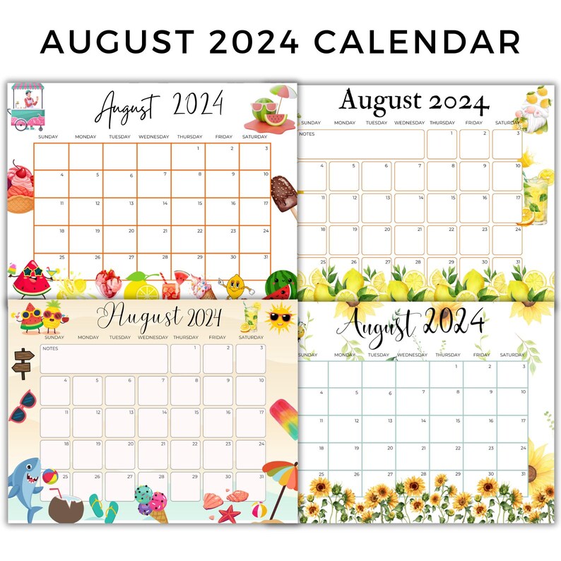 August 2024 Calendar, Printable Calendar, Relaxing Summer, Back to ...