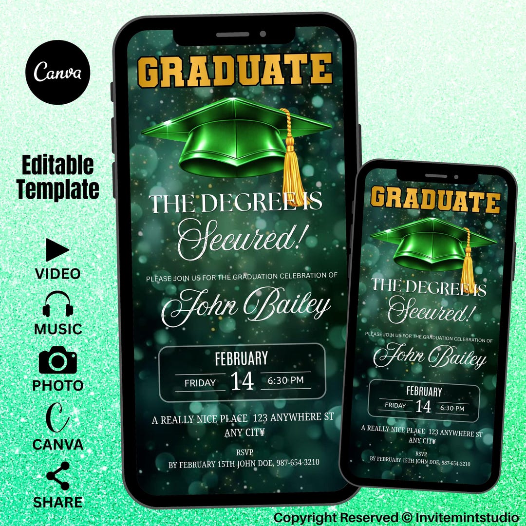 Digital Graduation Invitation, Editable Degrees Secured Template ...