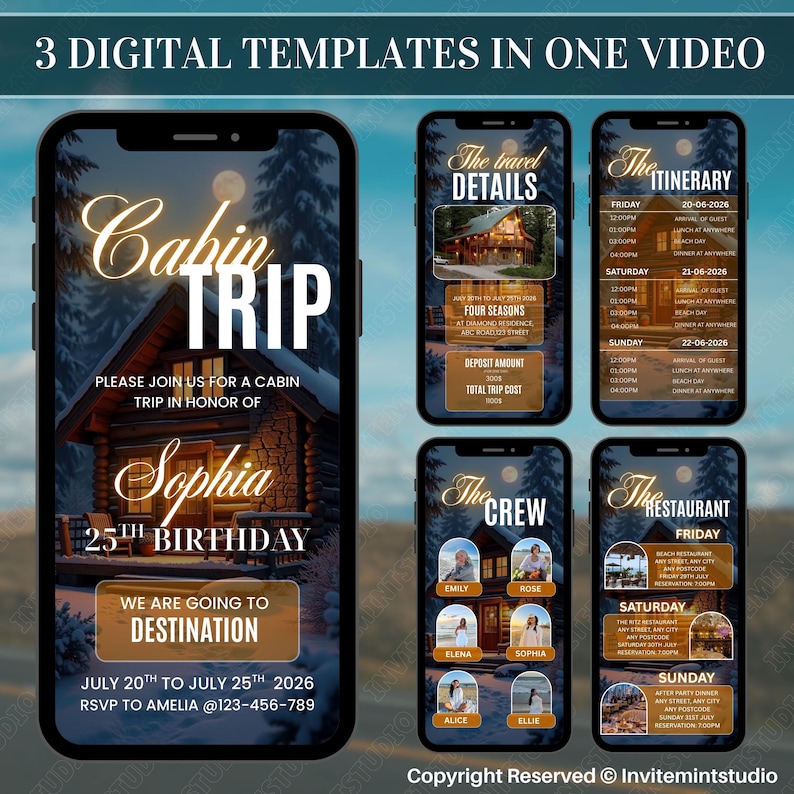 Digital Cabin Trip Itinerary Invitation, Birthday Weekend Editable Plan ...