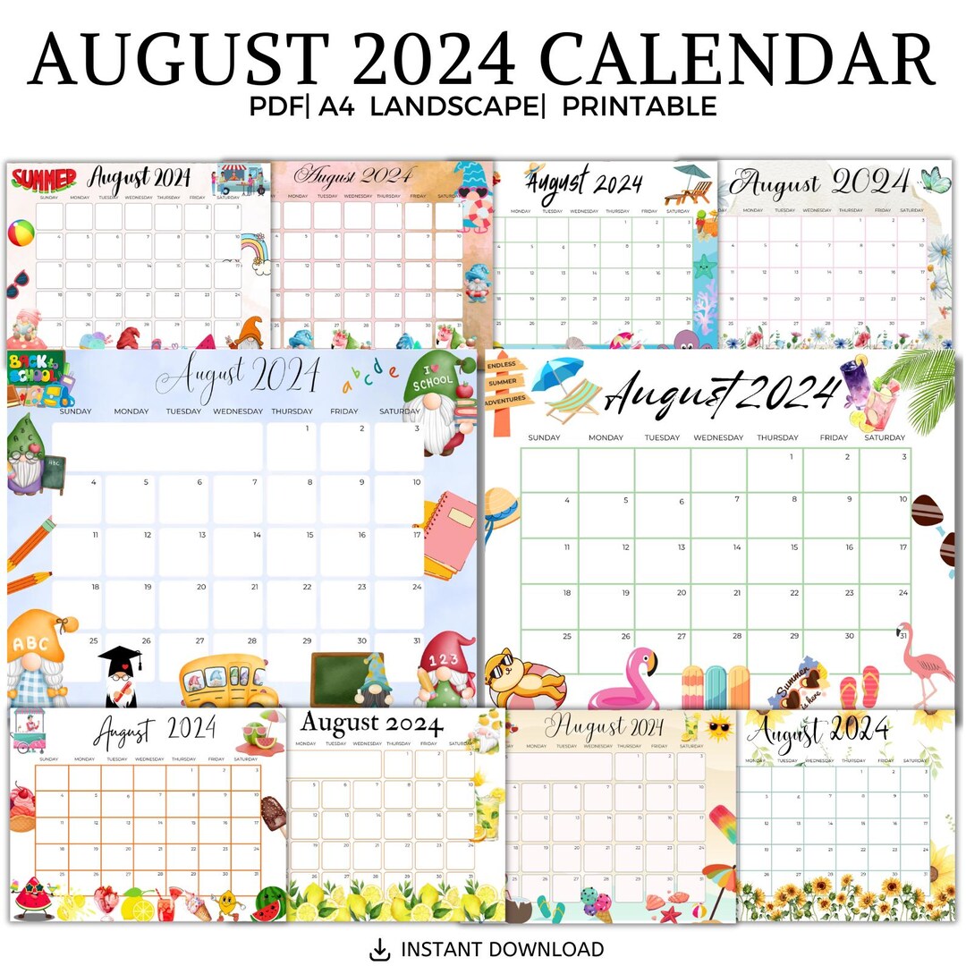 August 2024 Calendar, Printable Calendar, Relaxing Summer, Back to ...