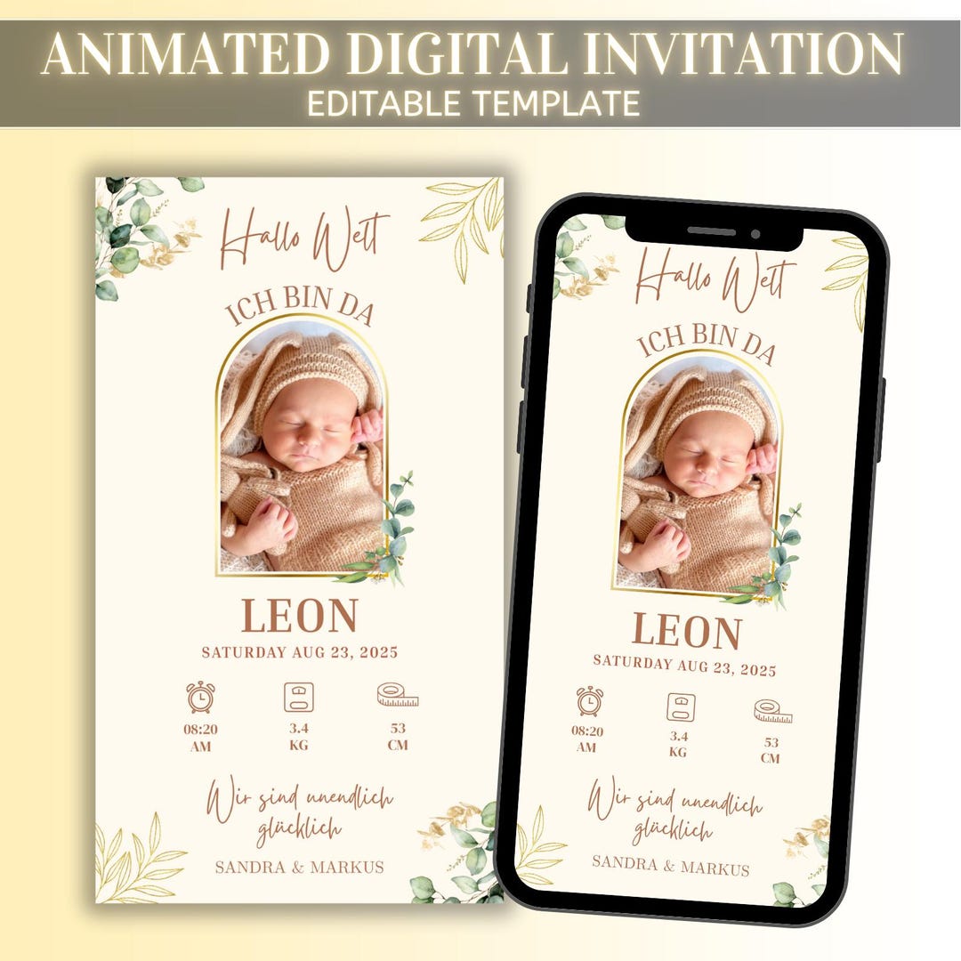 Animated Birth Announcement, Newborn Baby Announcement, Customizable ...