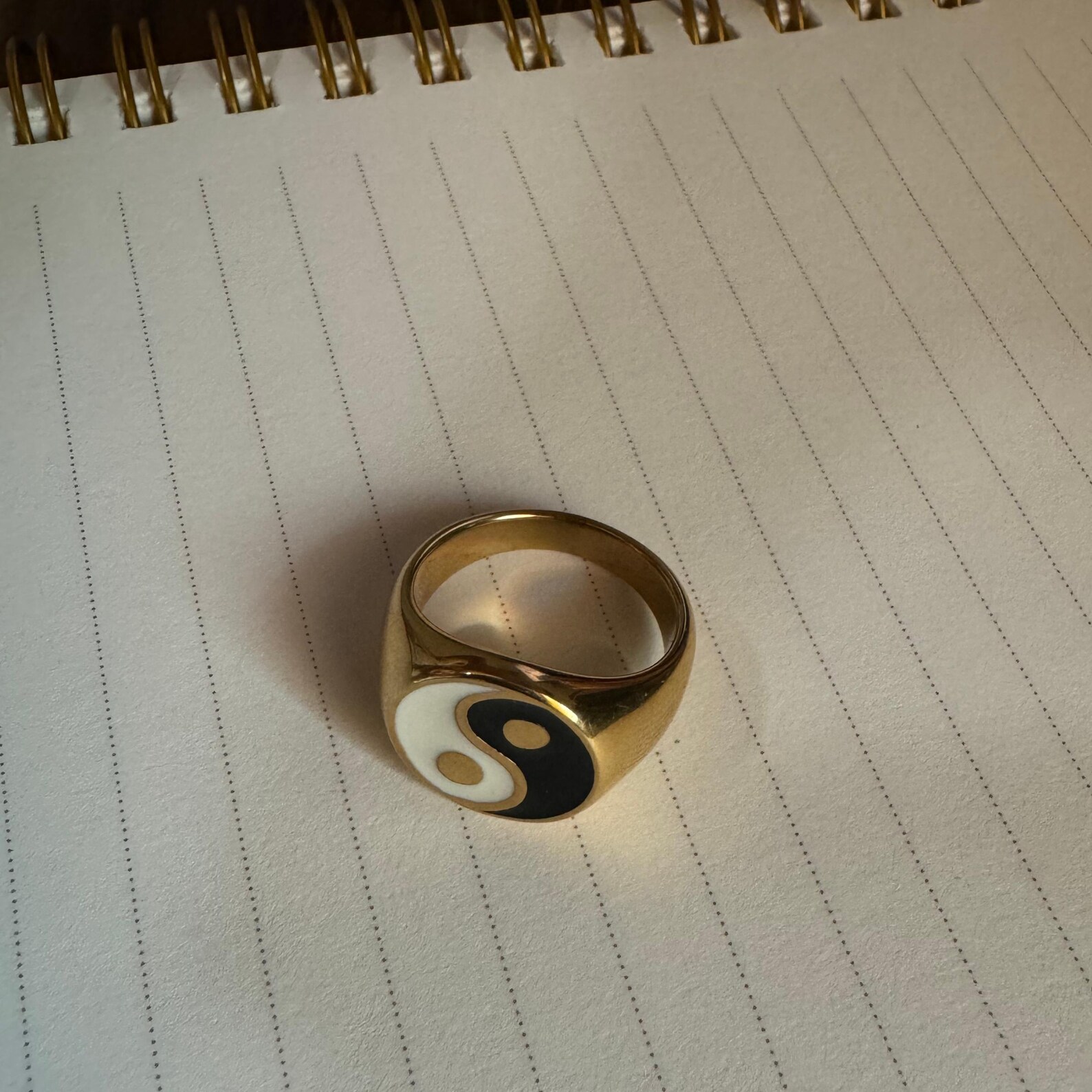 Chunky Enamel and 18K Gold Yin and Yang Ring Waterproof Gold Plated ...