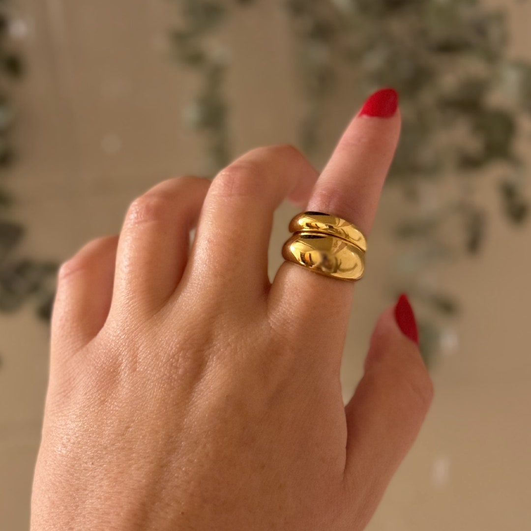 Chunky Gold Rings set of 2, Waterproof 18K Gold Plated Statement Dome ...