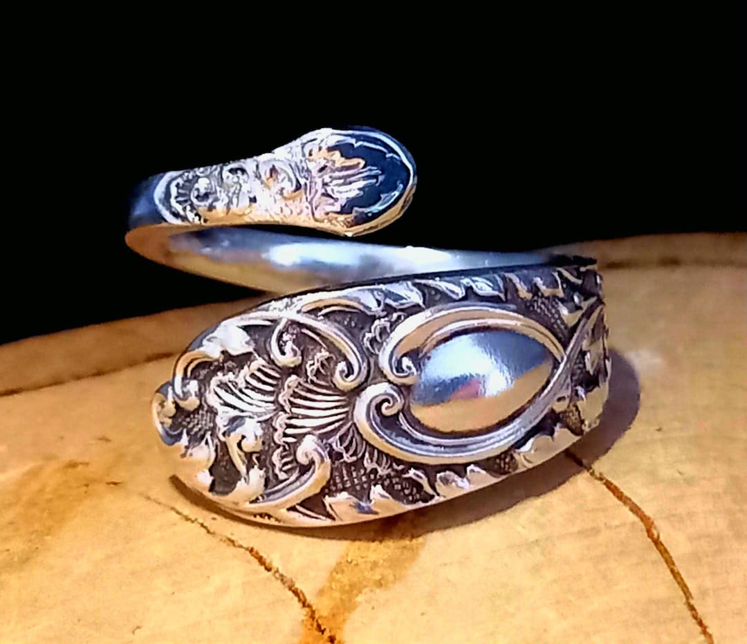 Silver Plated Spoon Ring Spiral Design Floral Flower Vintage Victorian ...