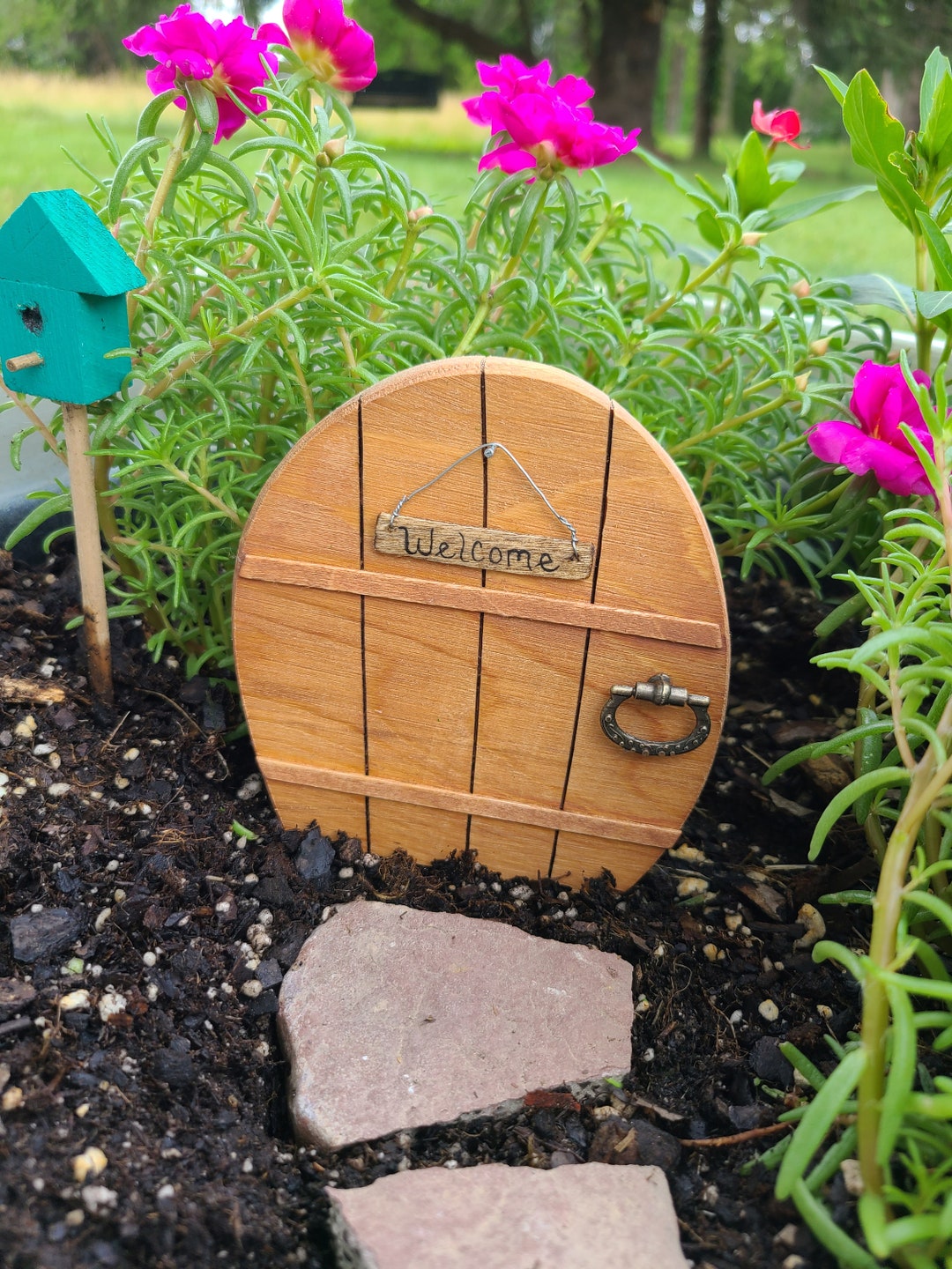 Round Hobbit Door With Stake to Stick Into Garden Beds or Flower Pots ...