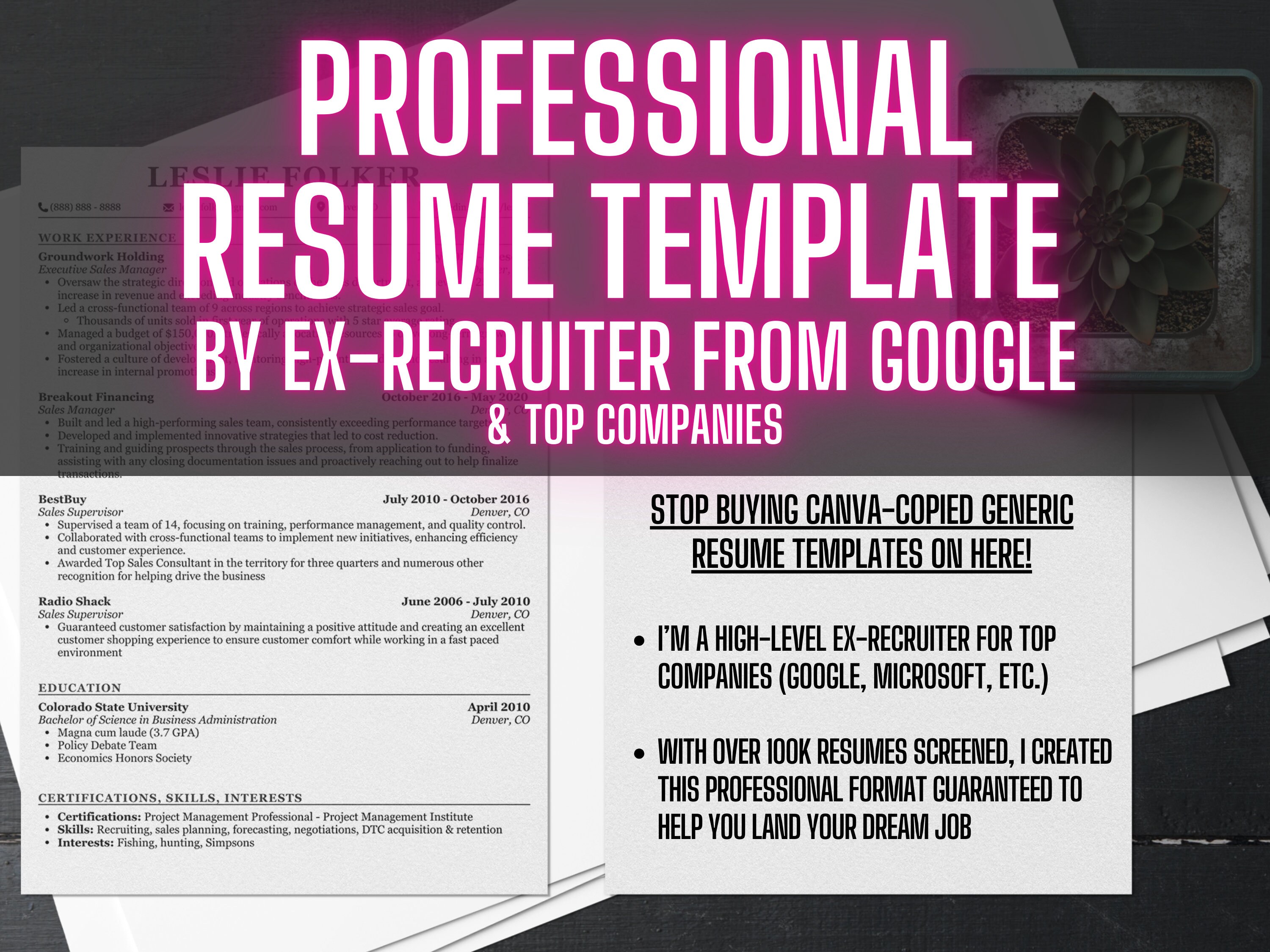 Professional Resume Template by Ex Recruiter ATS Friendly Editable in ...
