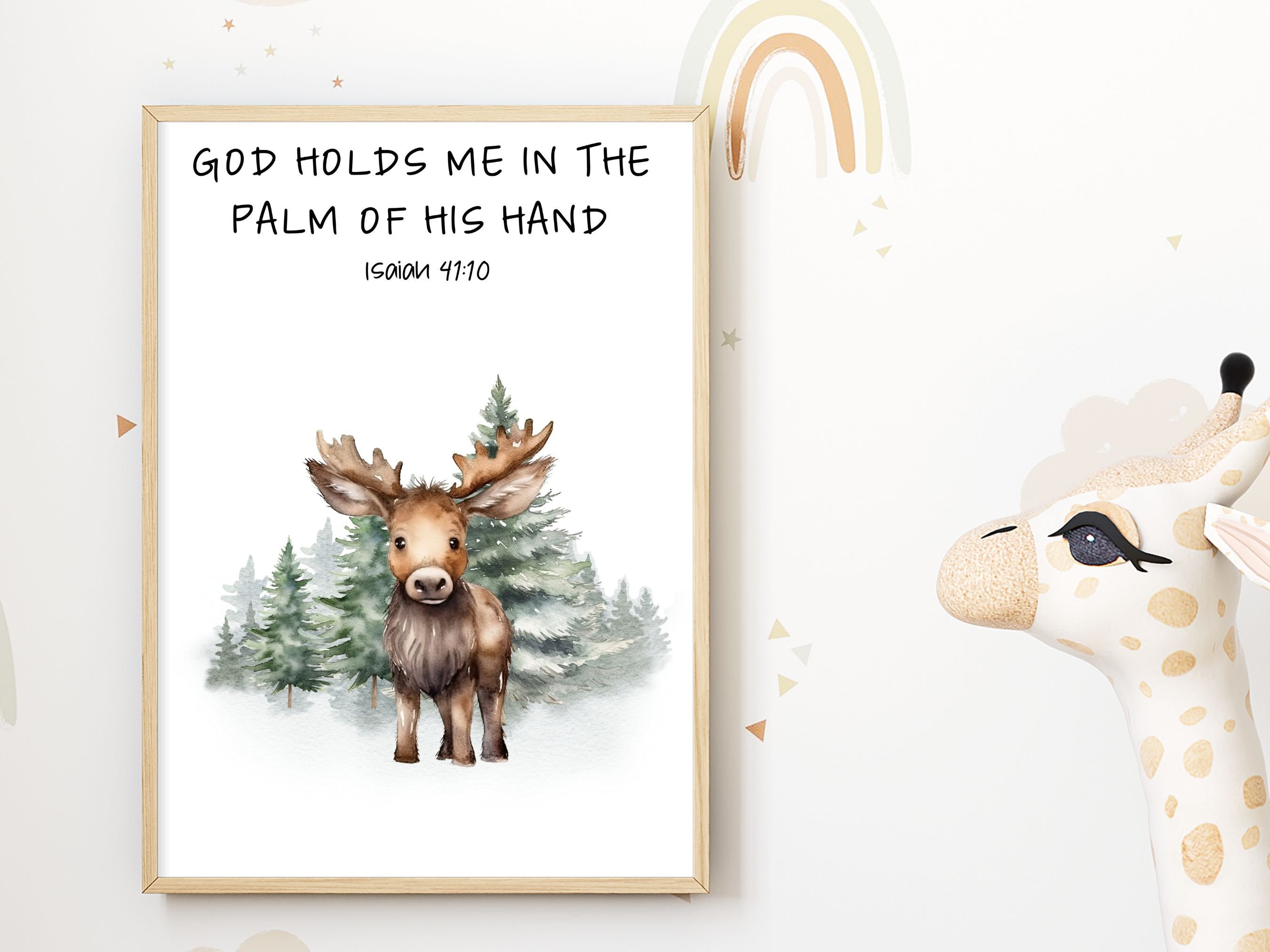 Christian Nursery Decor, Kids Bible Verse Wall Art, Watercolor Animals ...