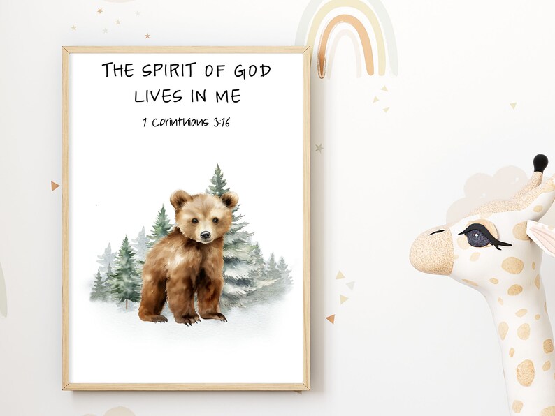 Christian Nursery Decor, Kids Bible Verse Wall Art, Watercolor Animals ...