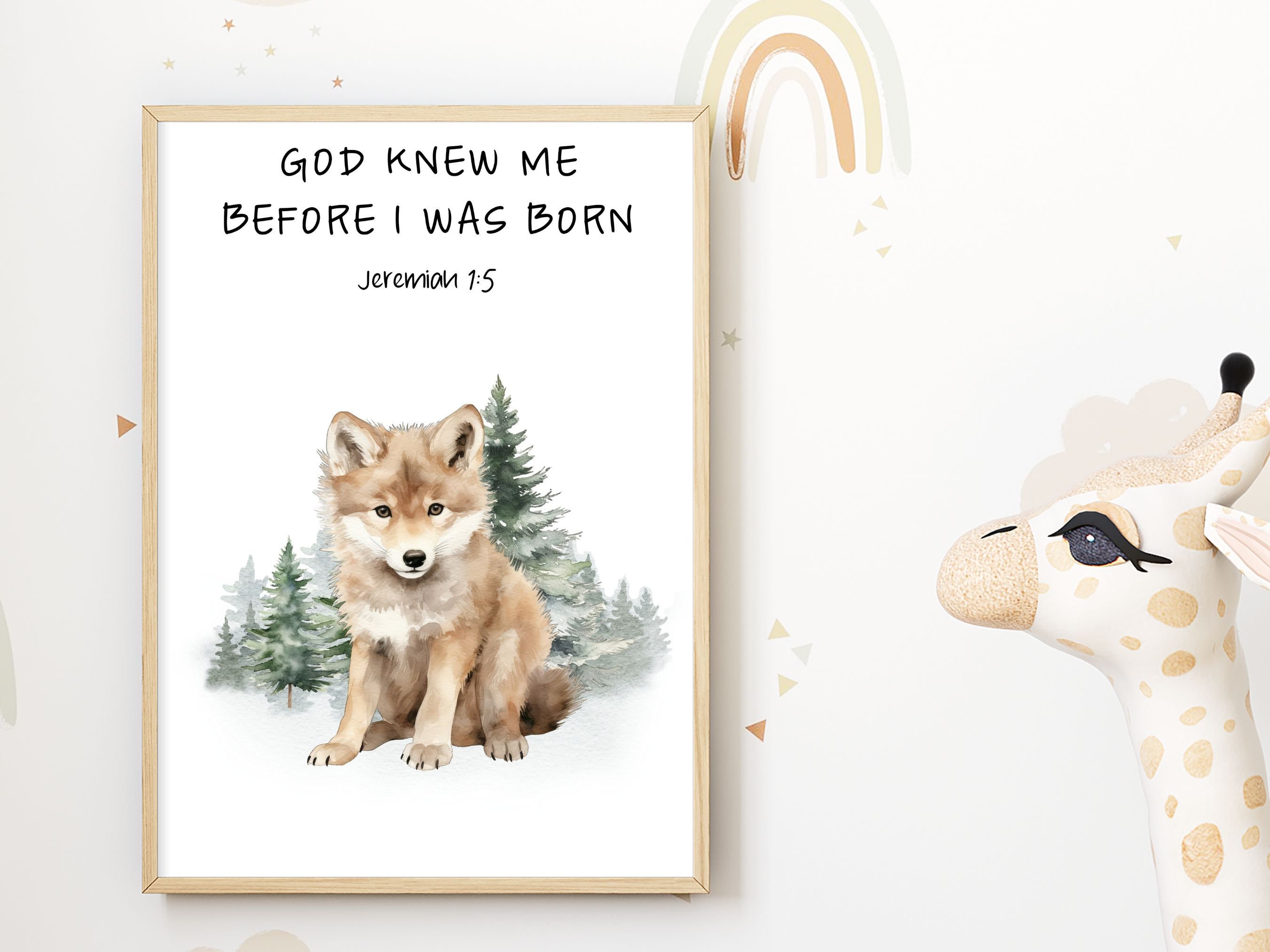 Christian Nursery Decor, Kids Bible Verse Wall Art, Watercolor Animals ...