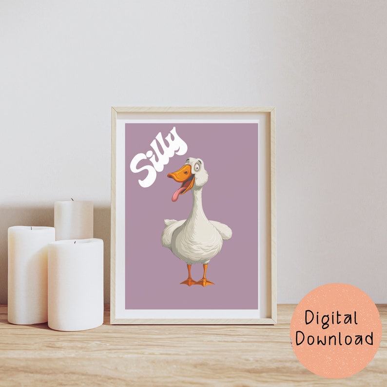 Silly Goose Wall Art Cute Goose Poster Neutral Girl Nursery Decor Goose ...