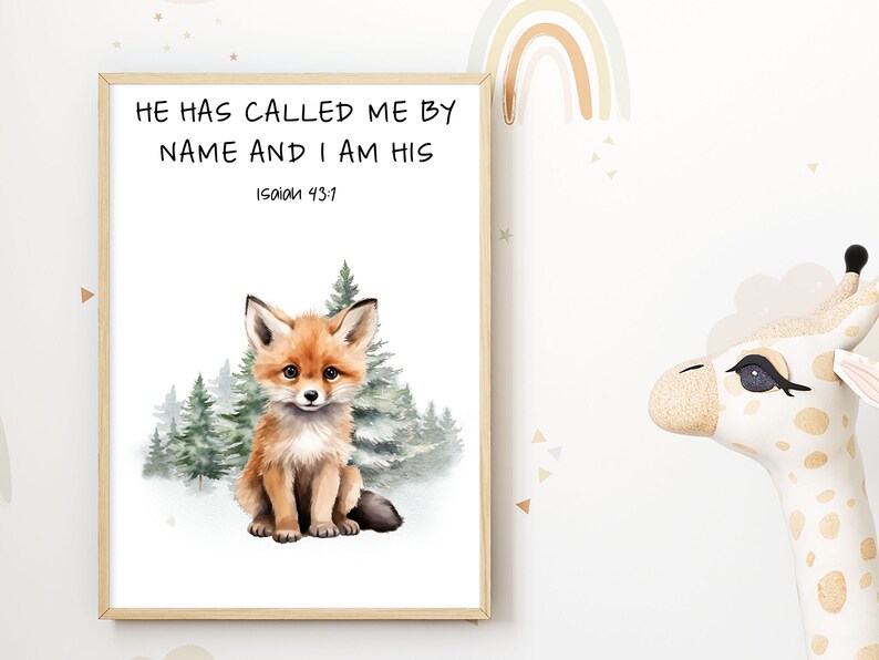 Christian Nursery Decor, Kids Bible Verse Wall Art, Watercolor Animals ...