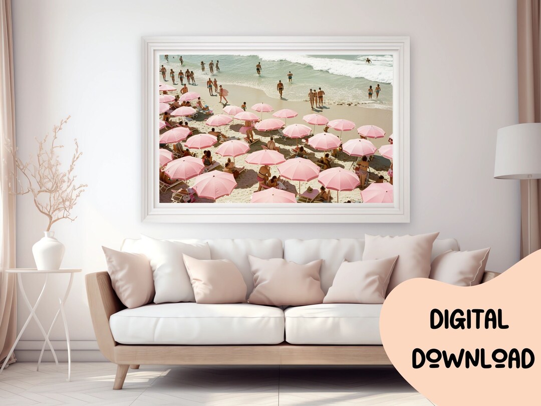 Vintage Beach Poster Print, Abstract Coastal Art, Girly Apartment Decor ...