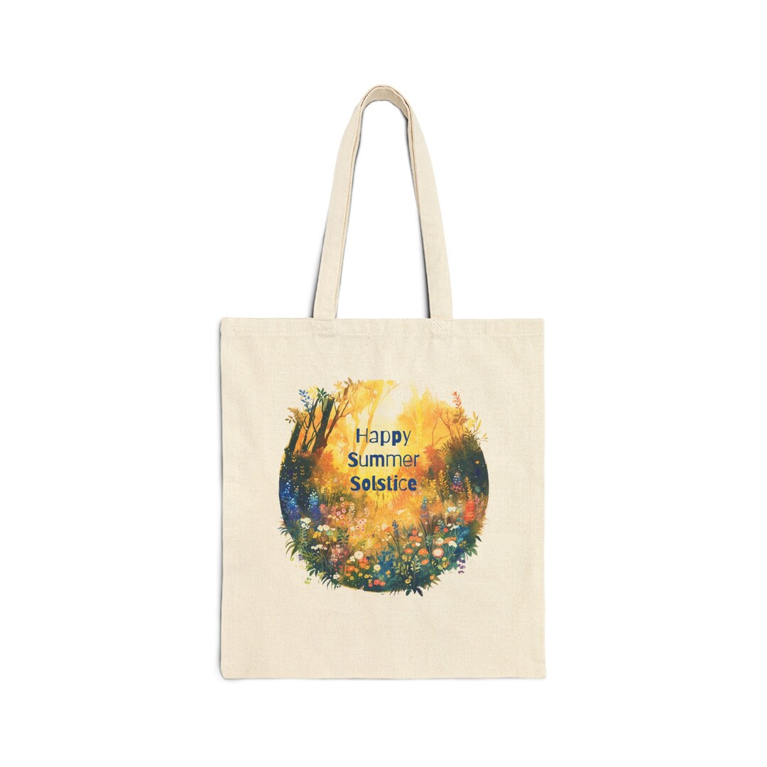 Happy Summer Solstice Tote Bag, Watercolor Floral Pagan Holiday Litha ...