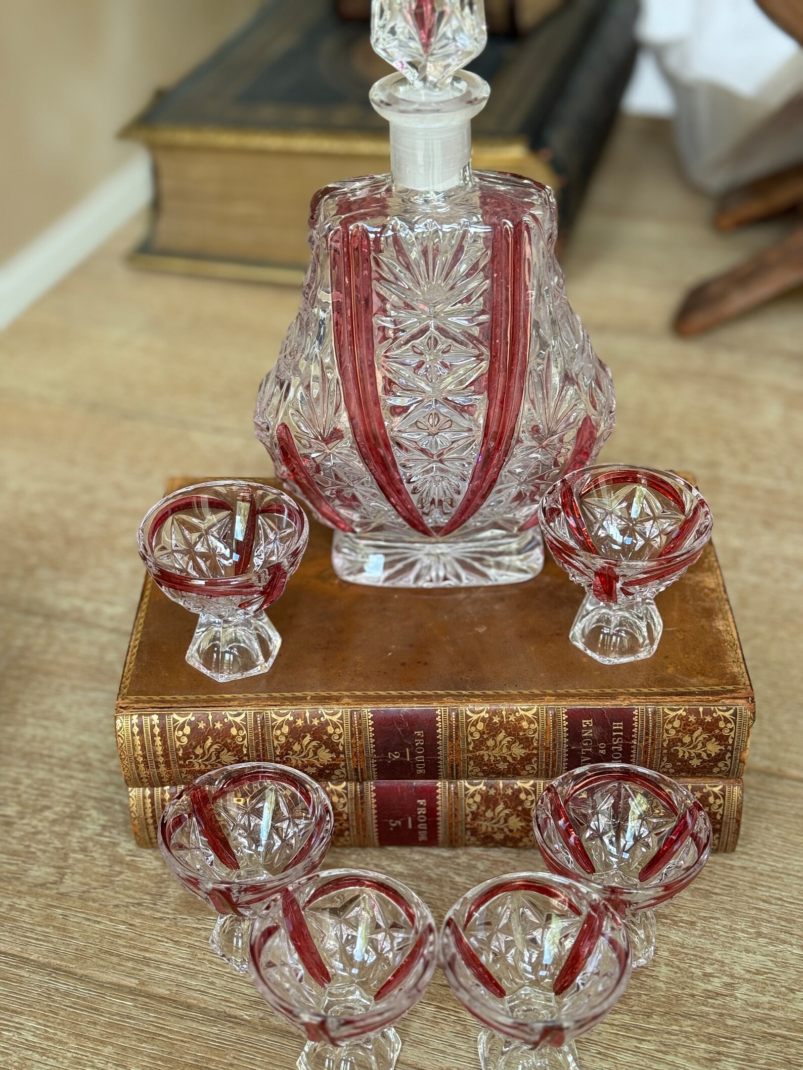 Vintage Deep Mauve Crystal Ornate Decanter and Glasses - Etsy