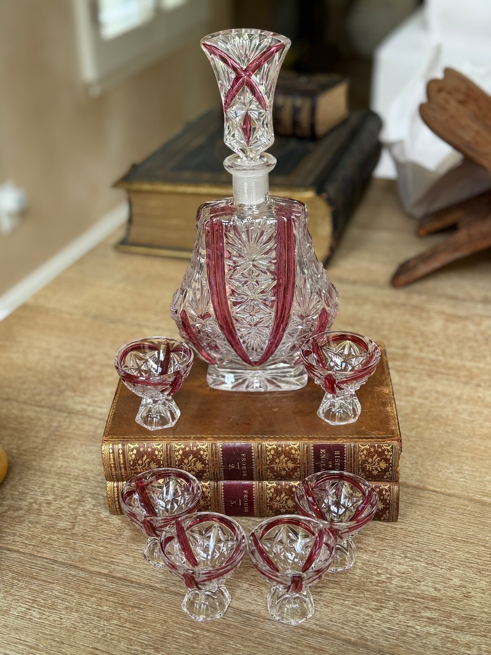 Vintage Deep Mauve Crystal Ornate Decanter and Glasses - Etsy