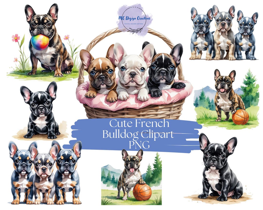 French Bulldog Clipart Bundle | Frenchie Clipart Print | Vinyl Stencil ...
