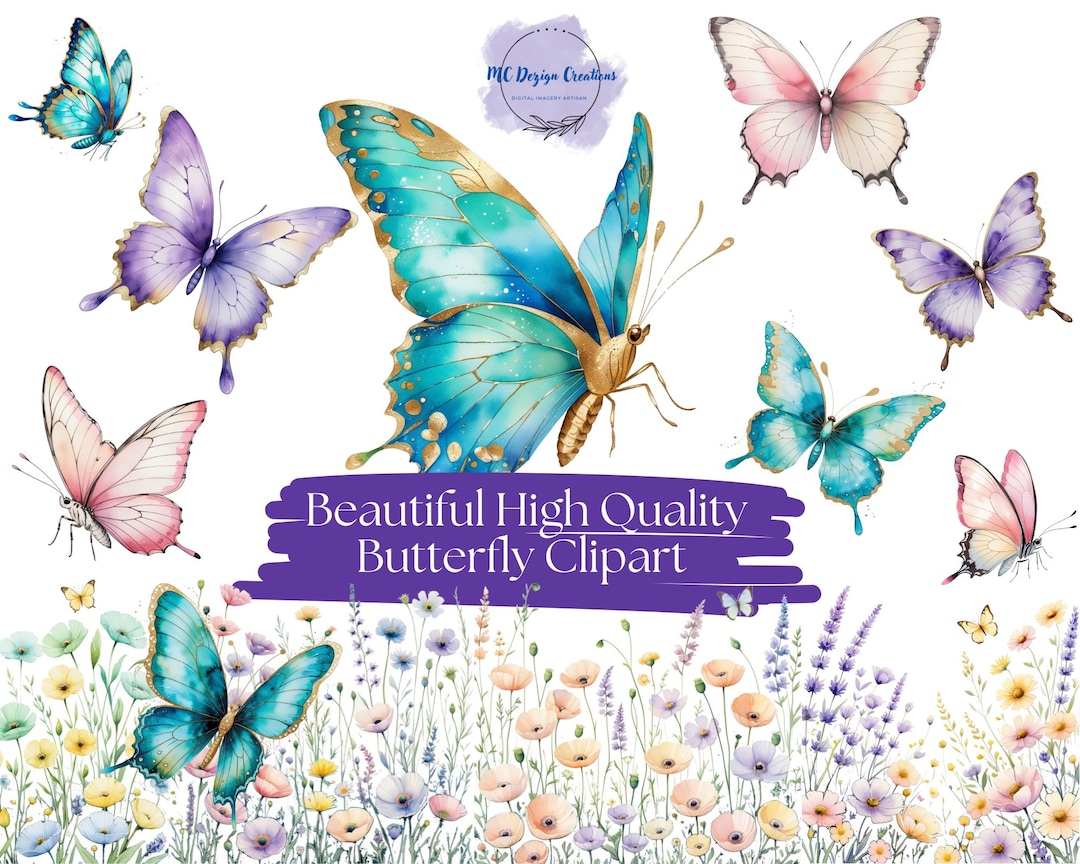 Watercolor Butterfly and Flowers Clipart Bundle – 30 PNG Illustrations ...