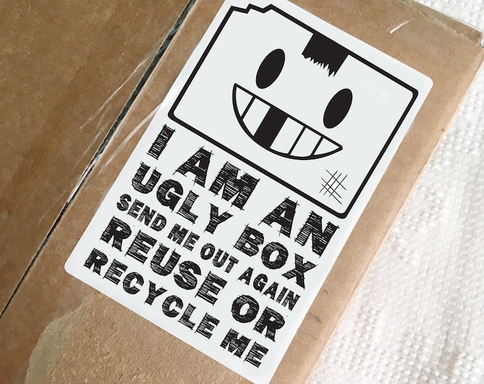 Packaging Label Ugly Box Design. Reused Box Sticker. Recycled Shipping ...