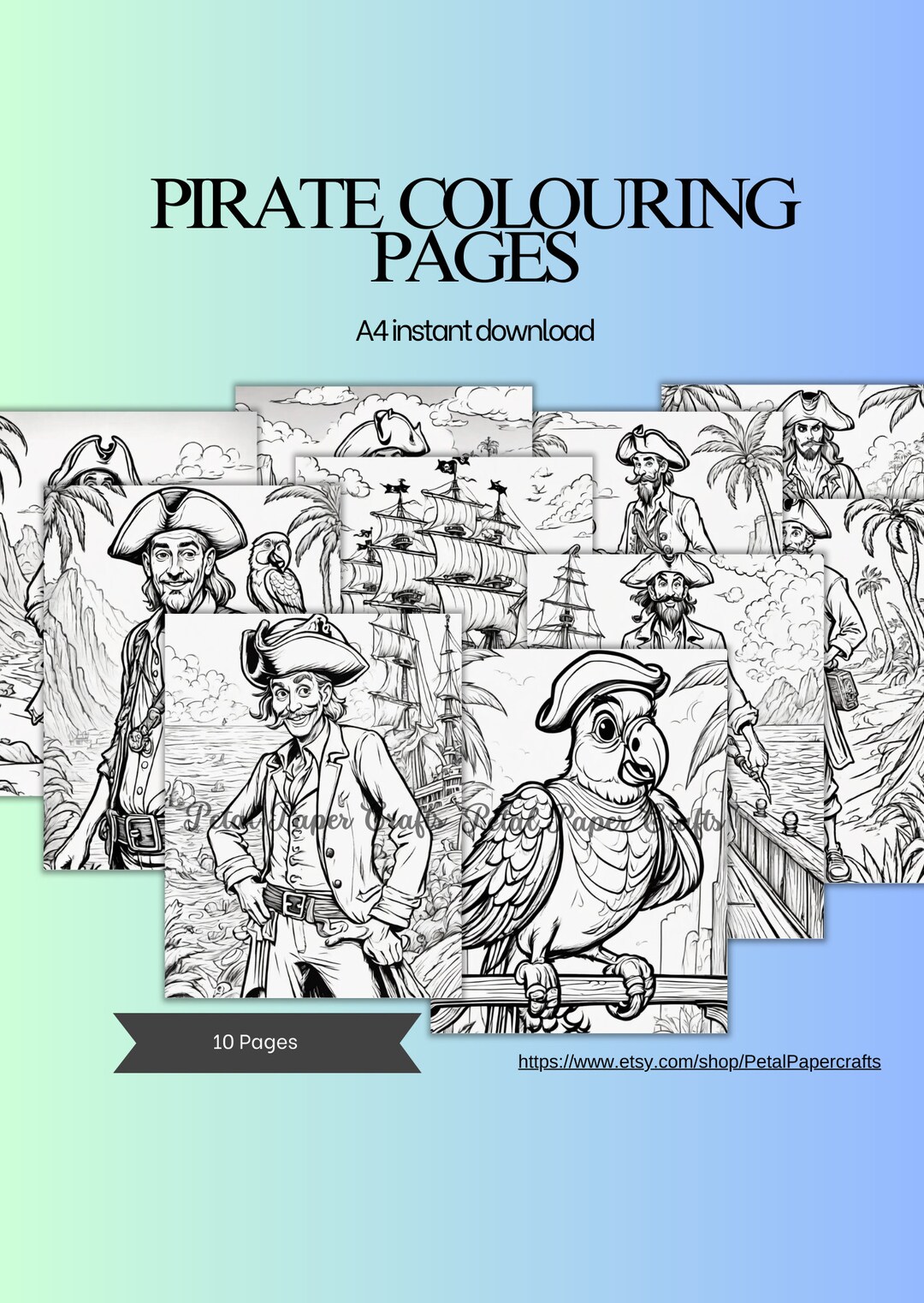 Pirate Colouring Pages A4 Relaxing Hobby Mindfulness Adult Child Line ...
