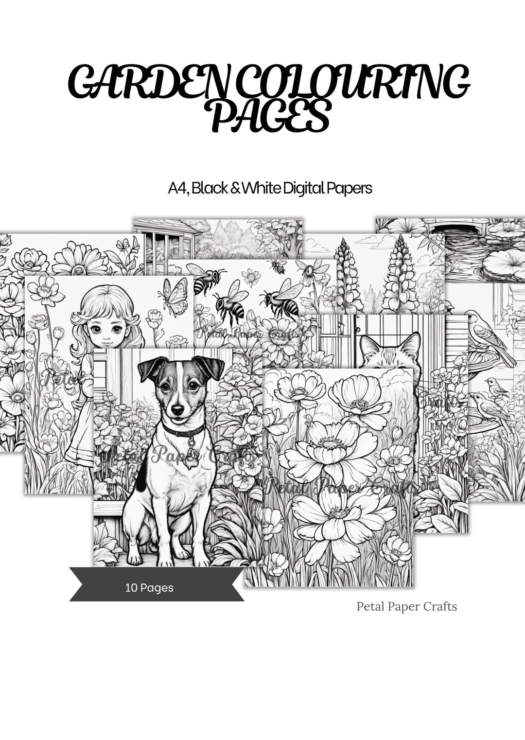 Garden Colouring Pages Black & White Line Art Suitable for Adult and ...