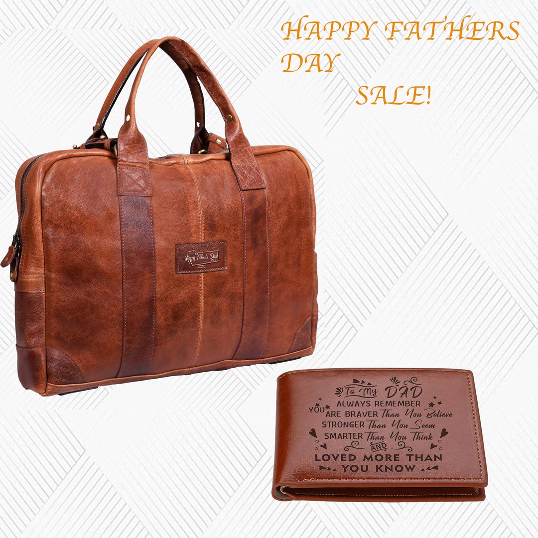Happy Father's Day Leather Laptop Bag With Free Personalised Wallet ...