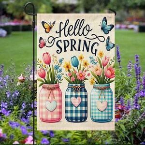 Hello Spring Flowers Flag, Hello Spring Garden Flag, Welcome Spring ...