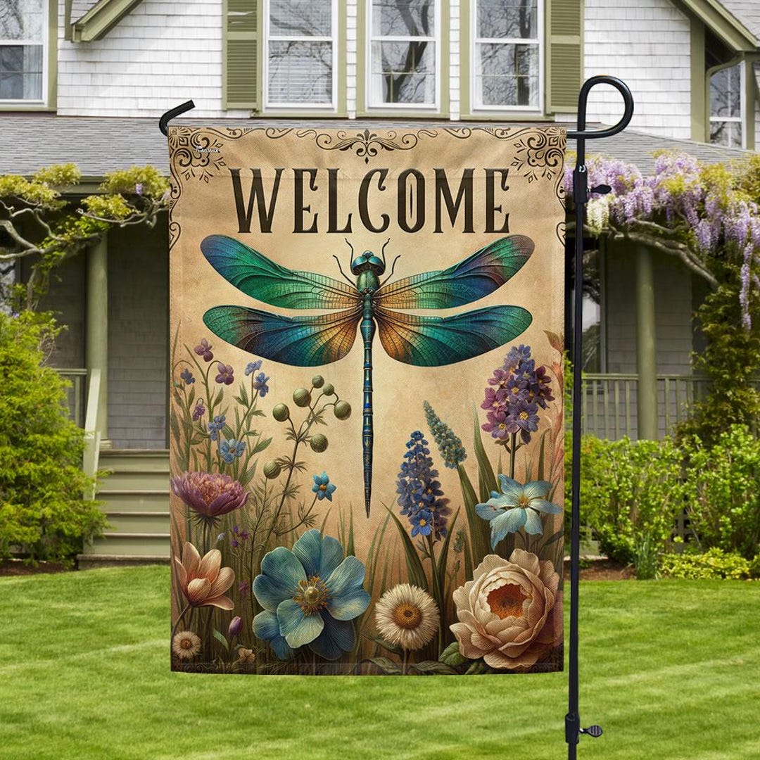 Welcome Spring Dragonfly Flag, Hummingbird Garden Flag, Welcome Spring ...