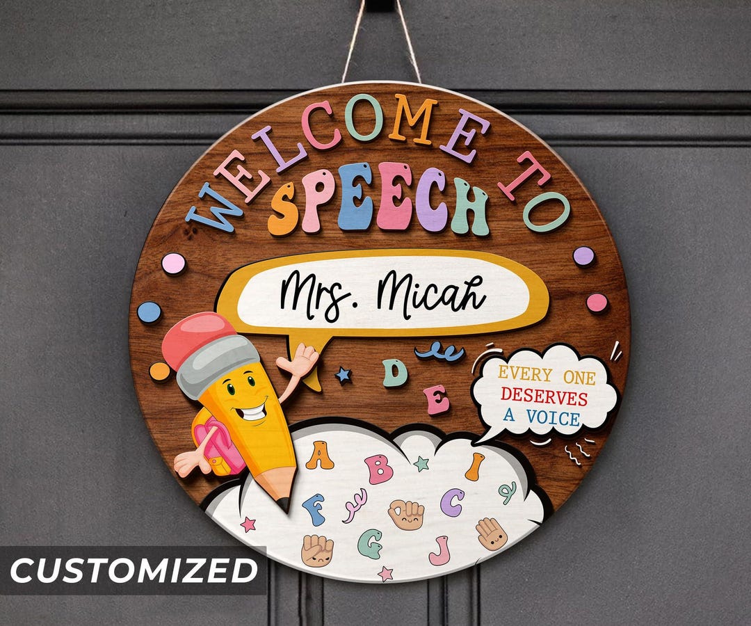 Personalized Welcome to Speech Door Sign, Speech Therapy Wood Sign ...
