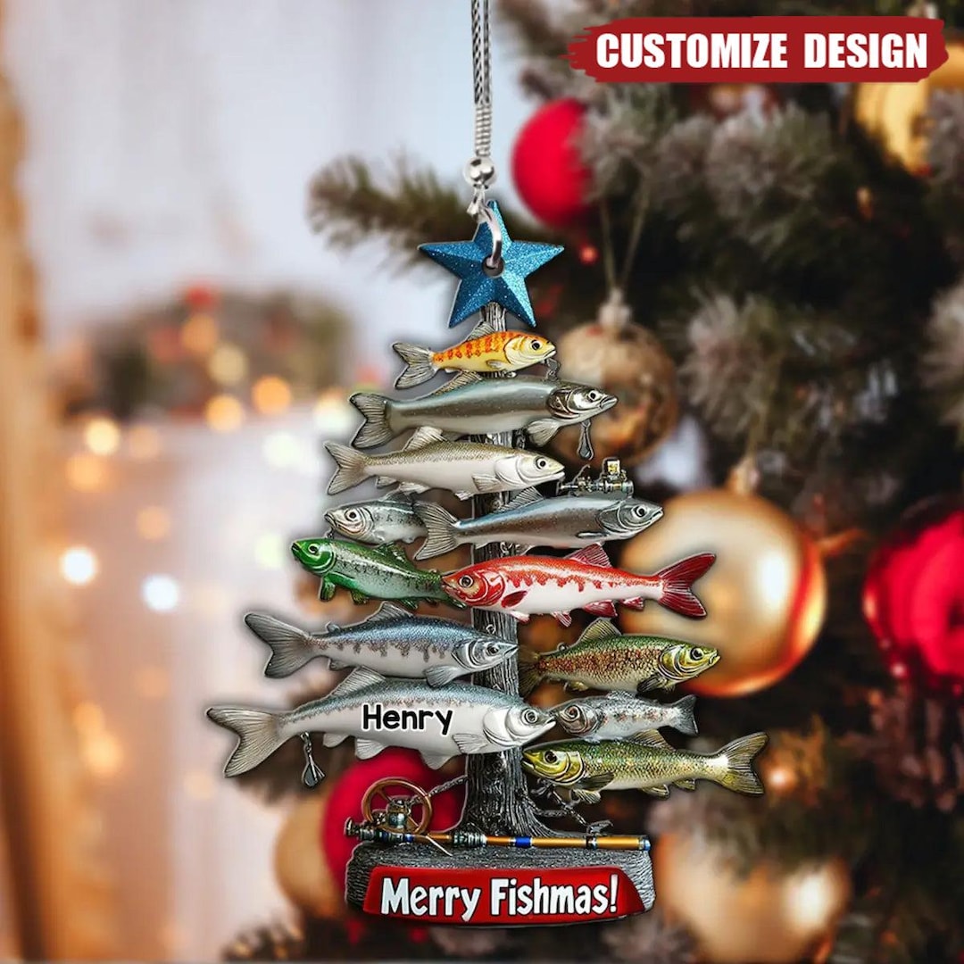 Personalized Merry Fishmas Tree Ornament, Fishing Ornament, Fishing ...