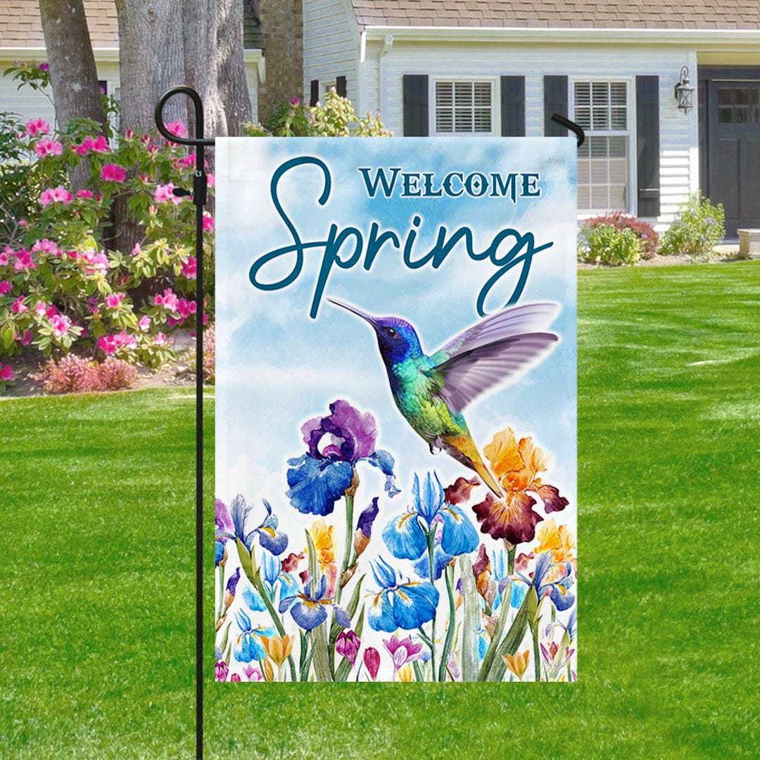 Welcome Spring Hummingbird Flag, Hummingbird Garden Flag, Welcome ...