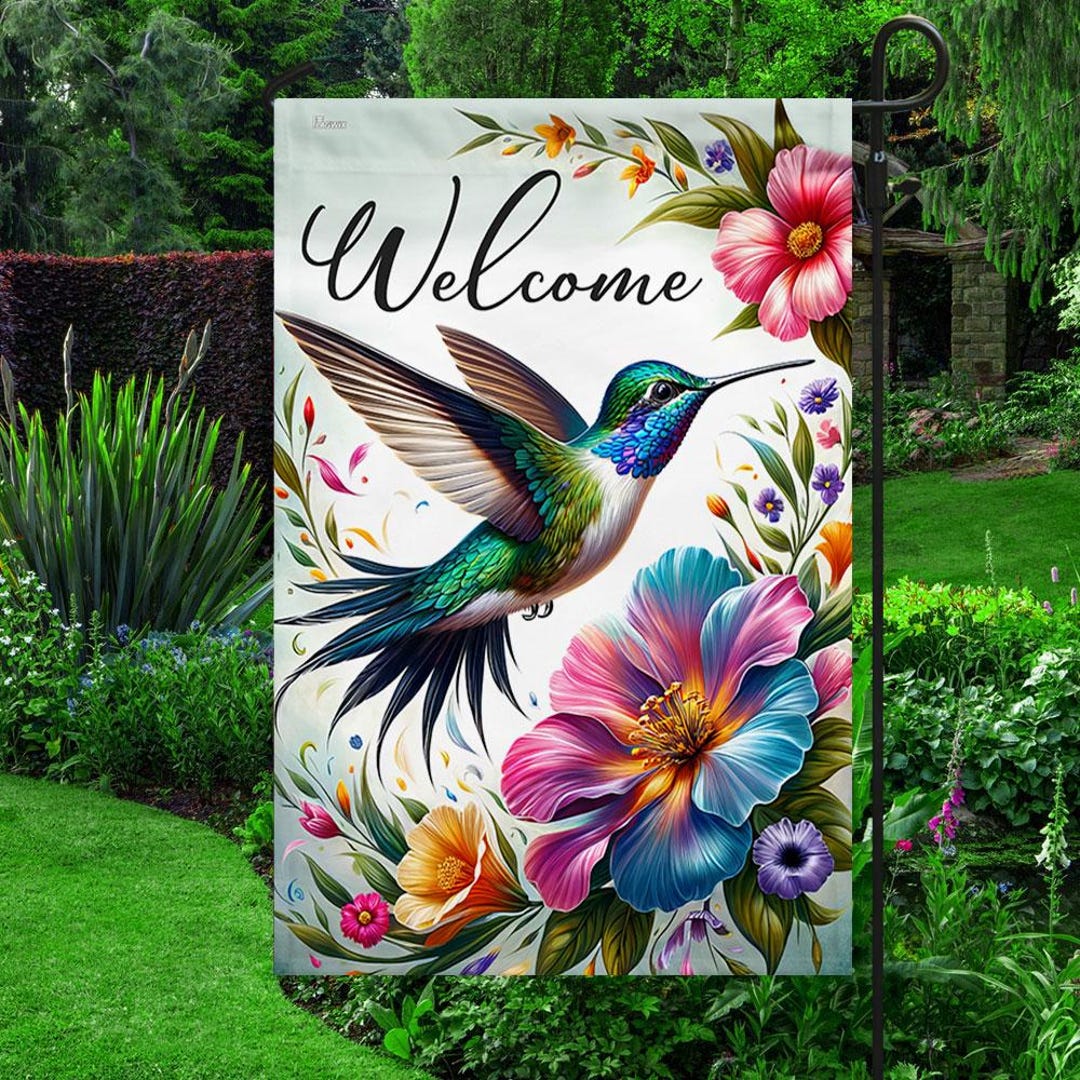 Hummingbird Welcome Spring Season Flag, Hummingbird Garden Flag ...
