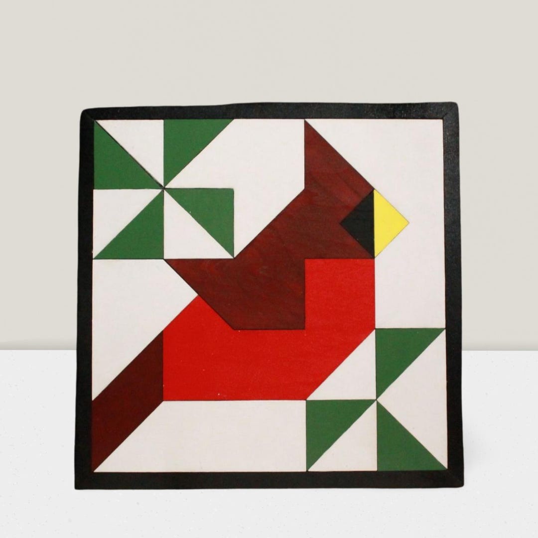 Painted Barn Quilt: 10" Cardinal Red, White Green - Etsy