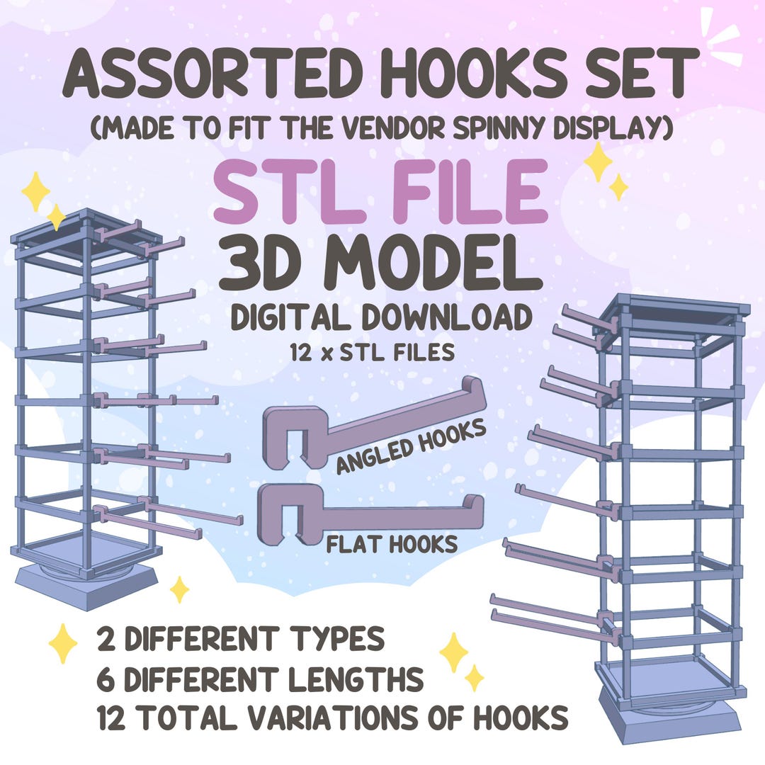 STL 3D File 12 Assorted Flat and Angled Variety Versatile Hooks for ...