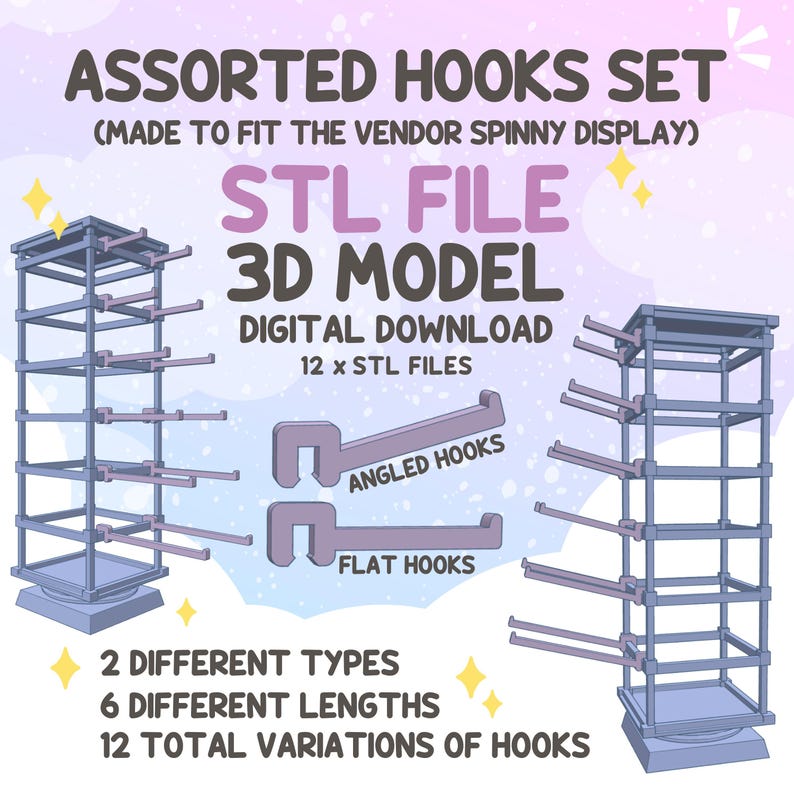 Spinning Tower Display Hooks STL File Flat & Angled 3D Model (digital ...