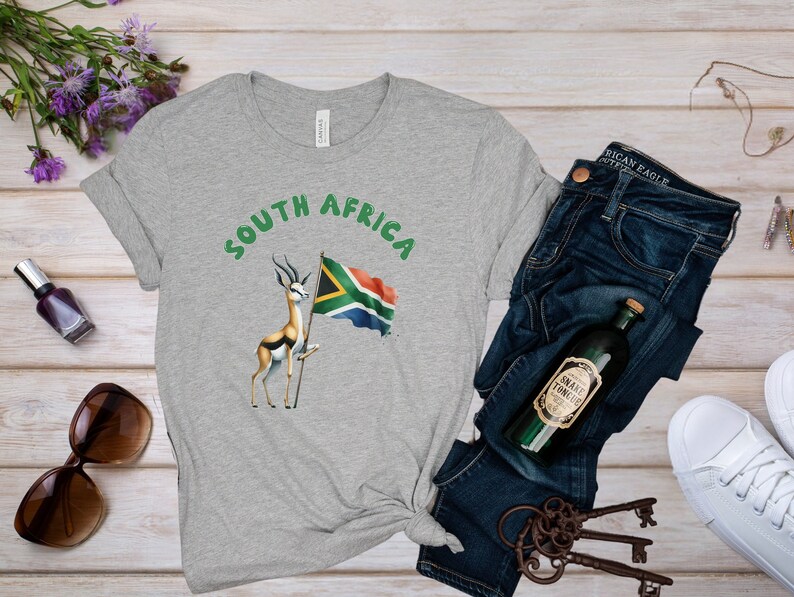 South Africa Flag T-shirt, Springbok T-shirt, South African Antelope T ...