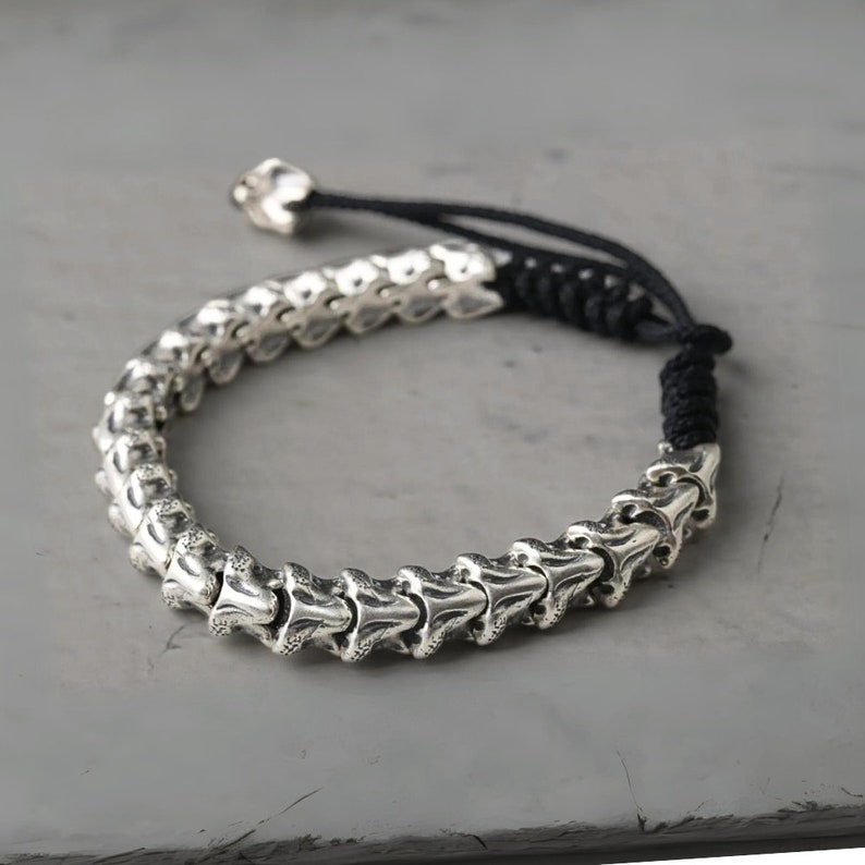 Spine Snake Bracelet for Men in 925 Sterling Silver Unique Beaded Rope ...