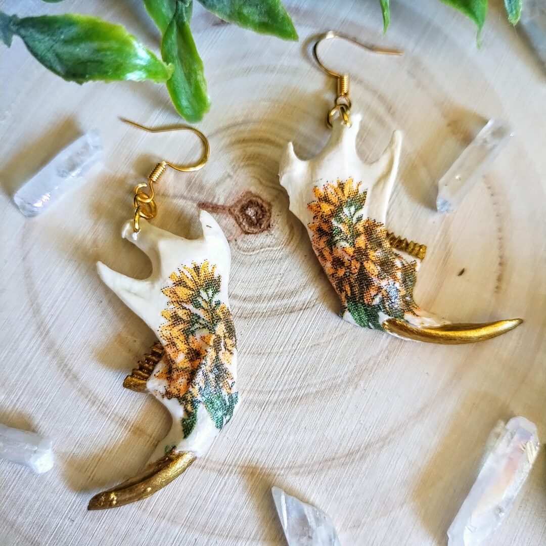 Yellow Flower Muskrat Jawbone Earrings - Etsy