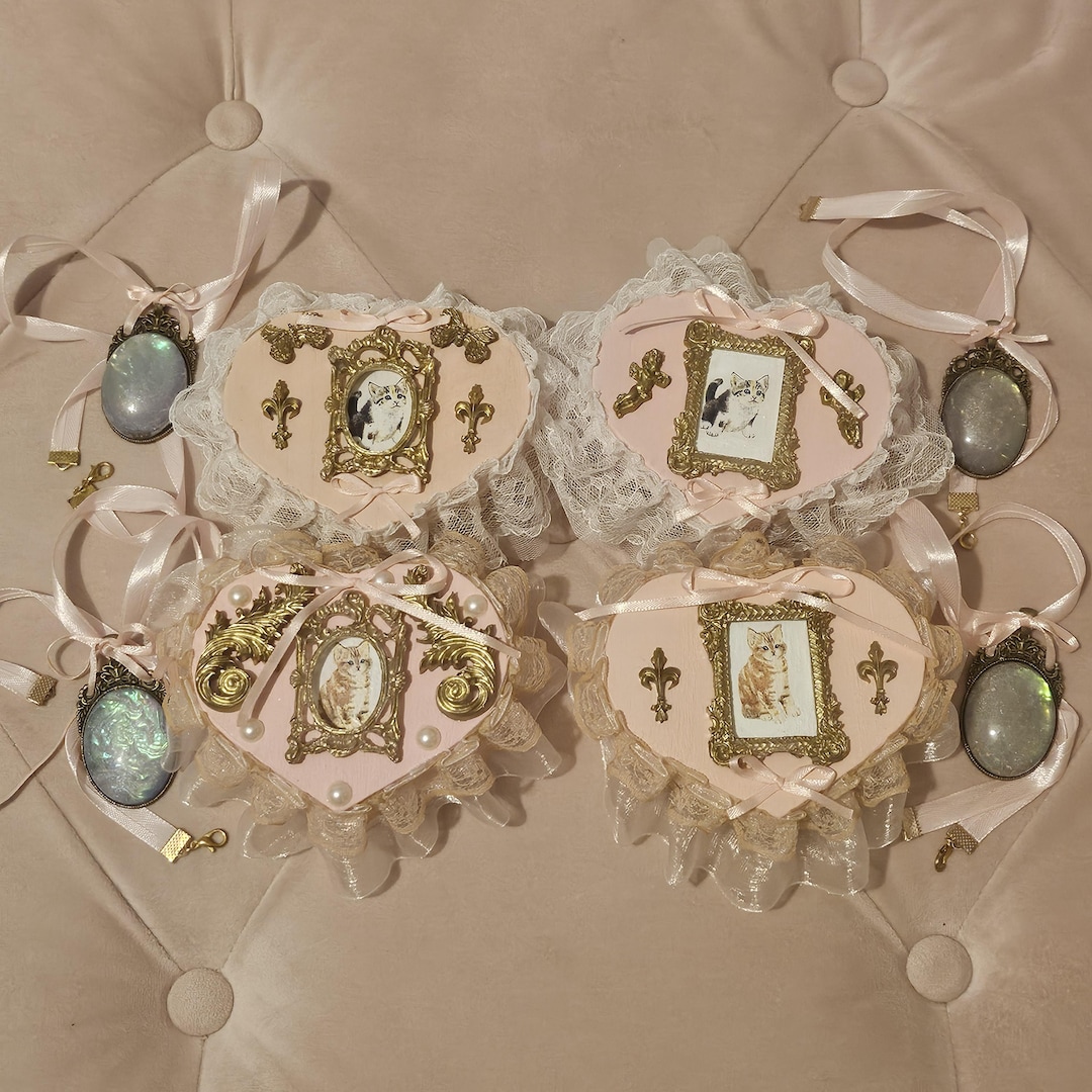 Cat Coquette Heart Shaped Trinket Boxes AND Pendants, Little ...