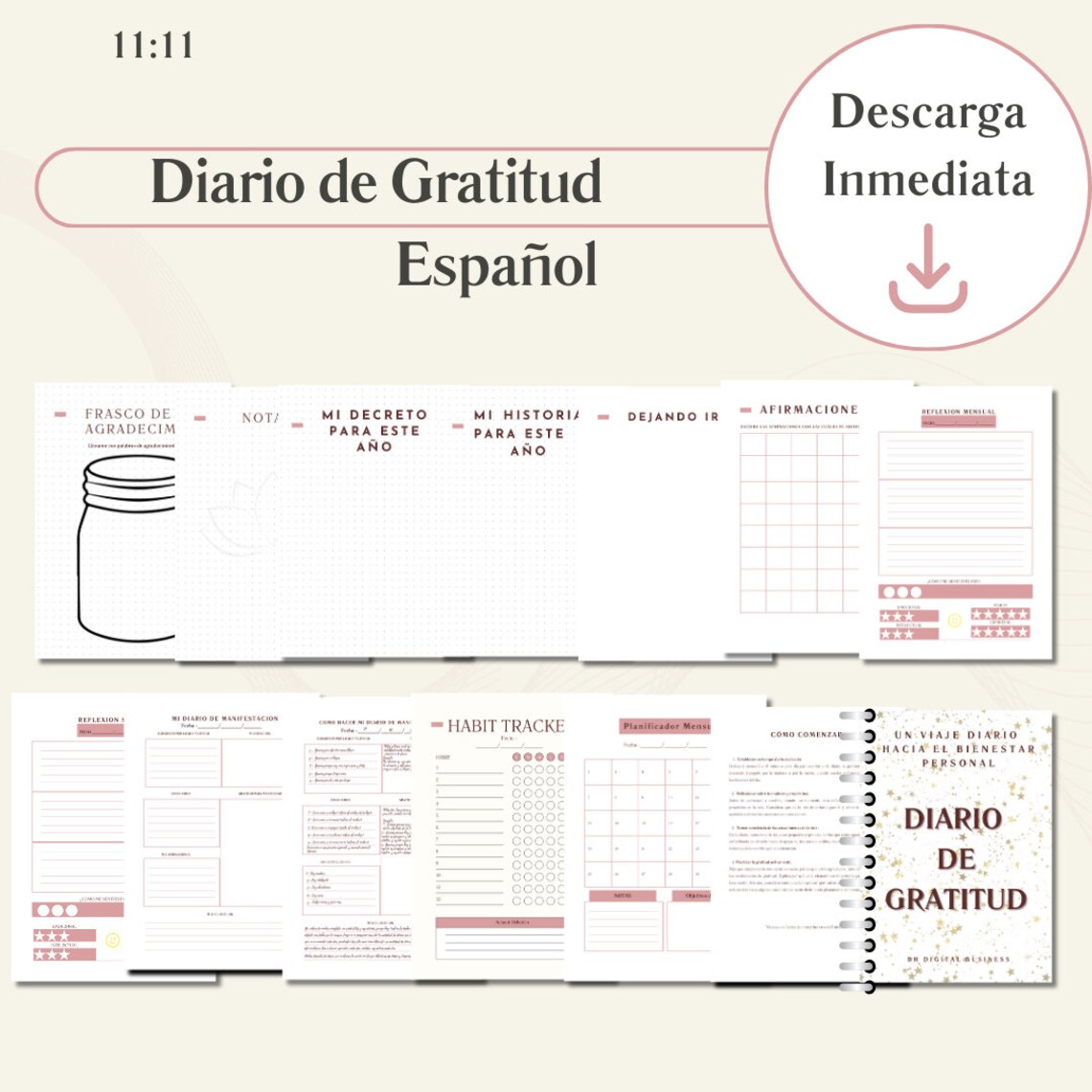 Diario de Gratitud Imprimible en Español, Diario de Registro Diario de ...