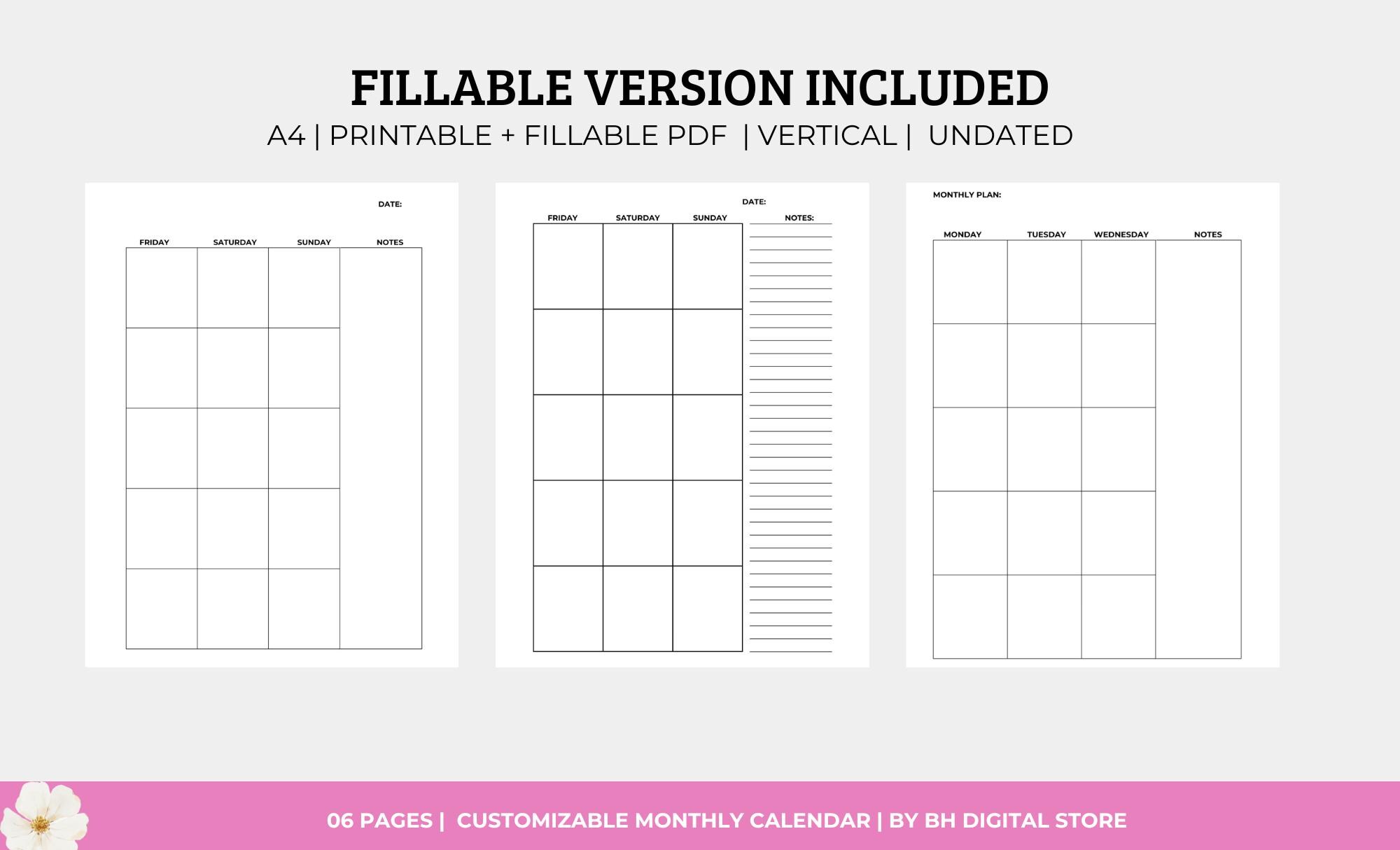 Customizable Monthly Calendar, Format A4/letter, Planner Editable in ...