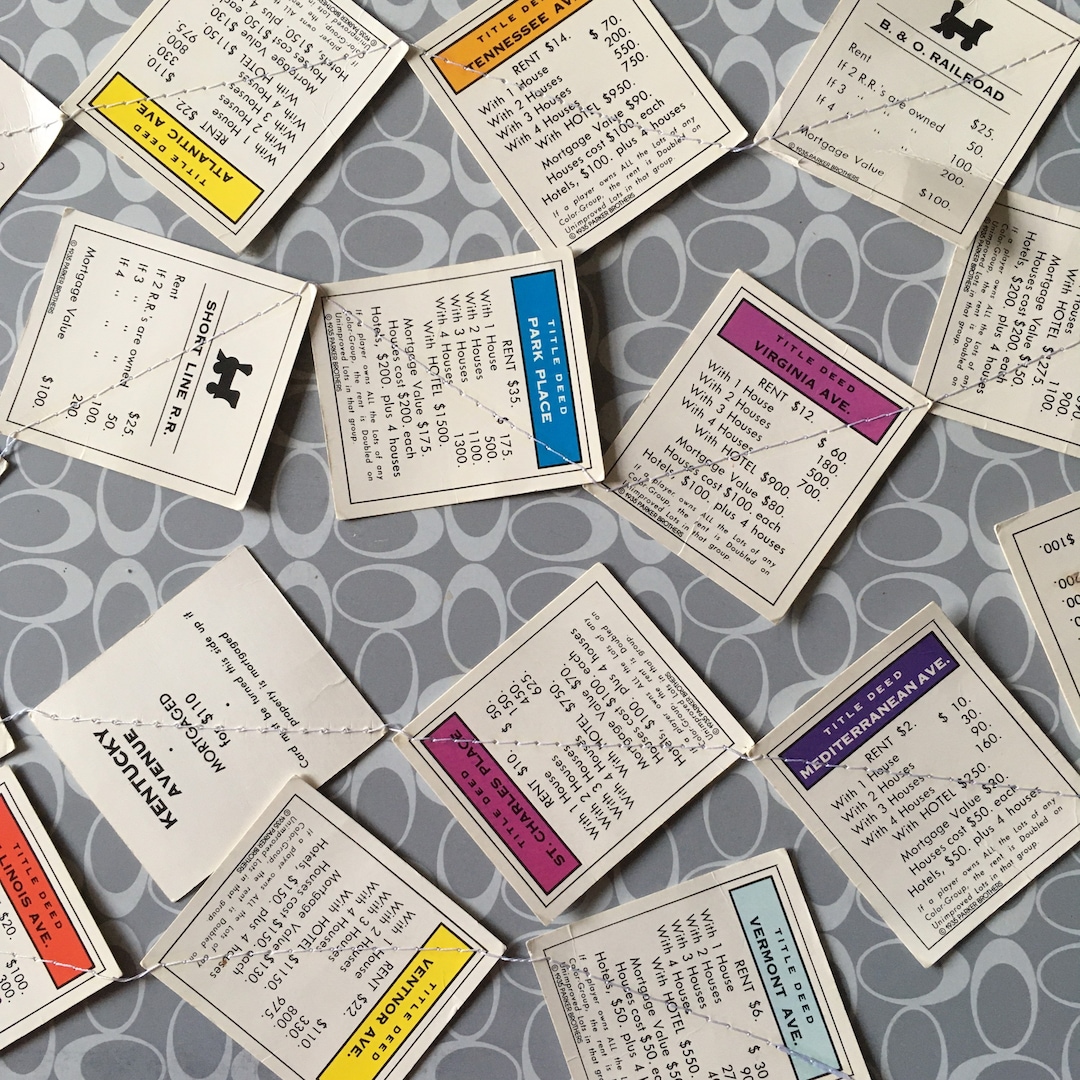 Paper Garland Monopoly Cards Handmade 9 Feet Vintage Salvaged Party ...